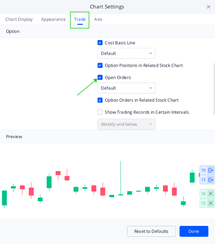 How can I show positions and open orders on my chart? - Webull