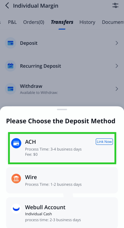 How do I make my first deposit via ACH. My account already has stocks.