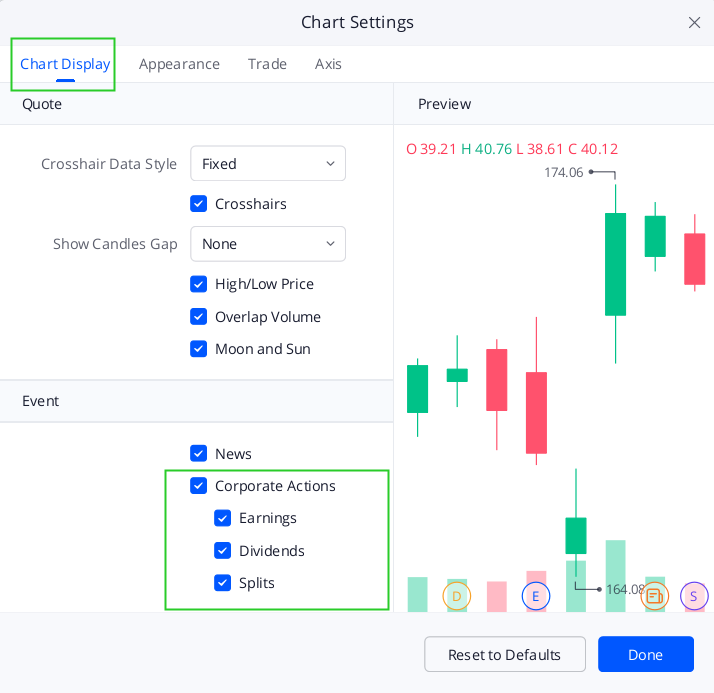 How can I show positions and open orders on my chart? - Webull